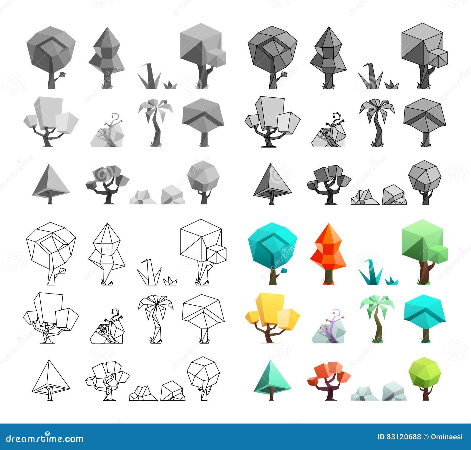 Low Poly Trees And Pines Clip Art Vector Illustration | CartoonDealer ...