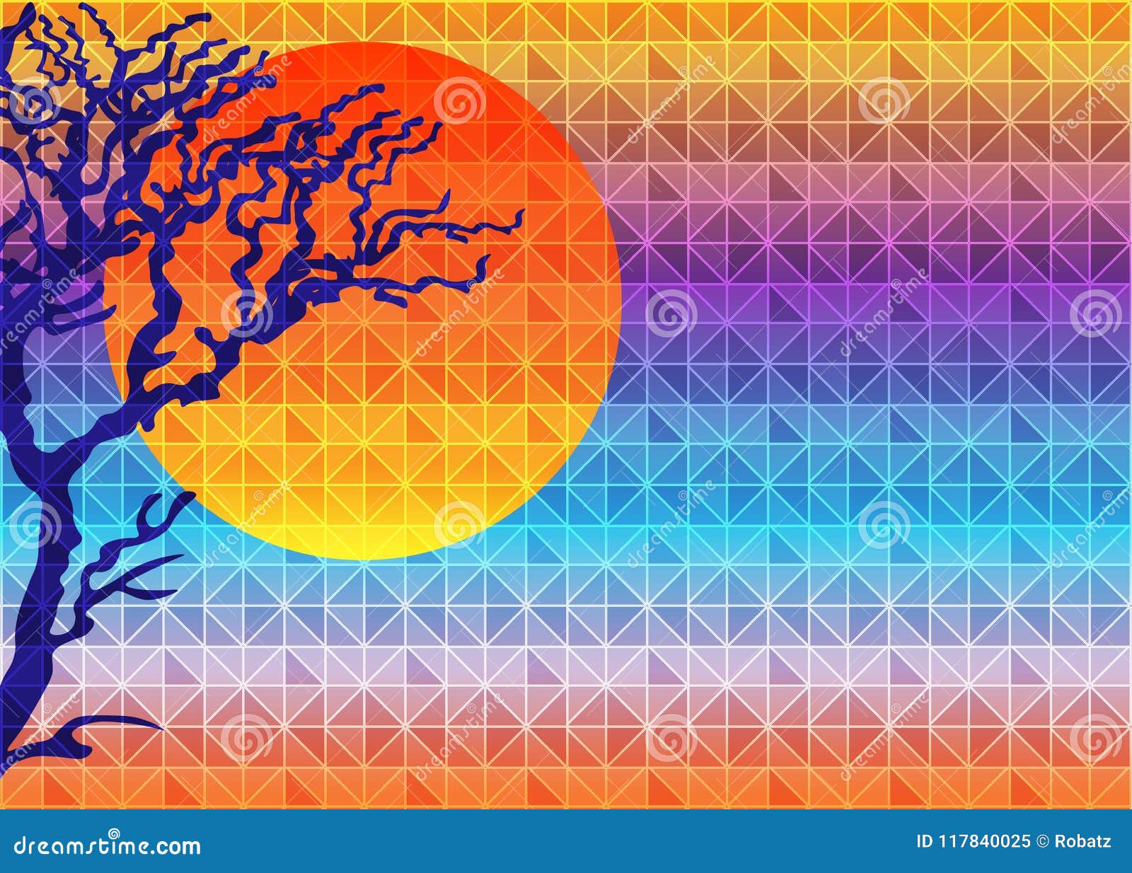 Low Poly Triangle Geometrical Background with Sun Over Sunset ...