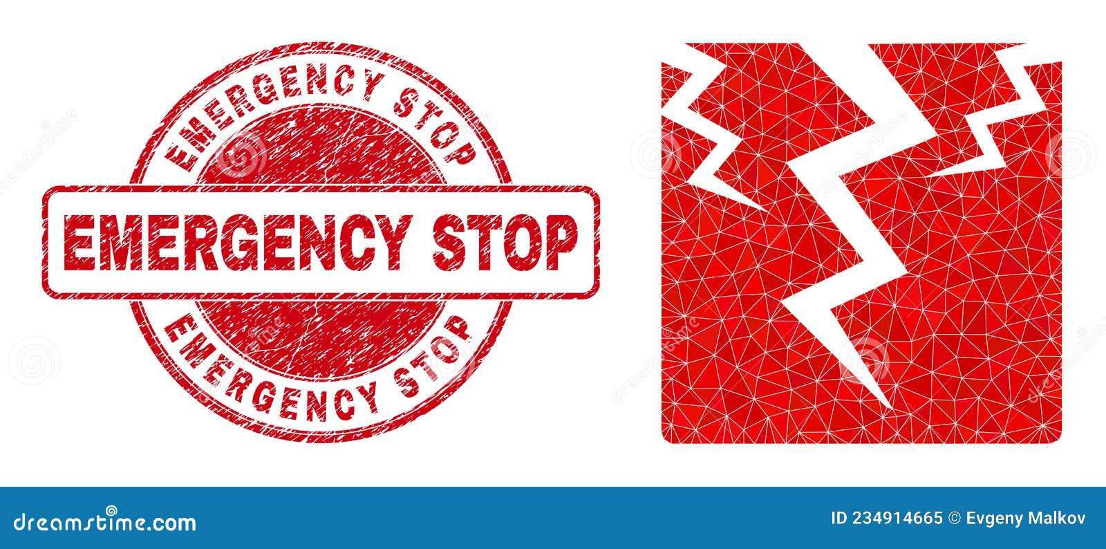 Grunge Emergency Stop Round Stamp Seal and Crack Triangle Icon Stock ...