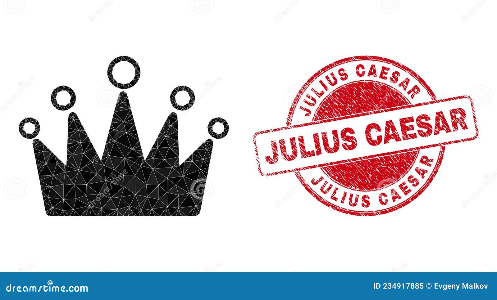 Grunge Julius Caesar Round Seal and Crown Lowpoly Icon Stock Vector ...