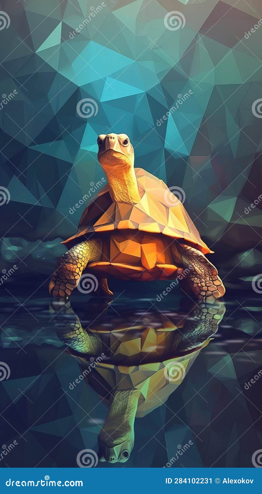 Low Poly Turtle on Dark Background. Generative AI Stock Illustration ...