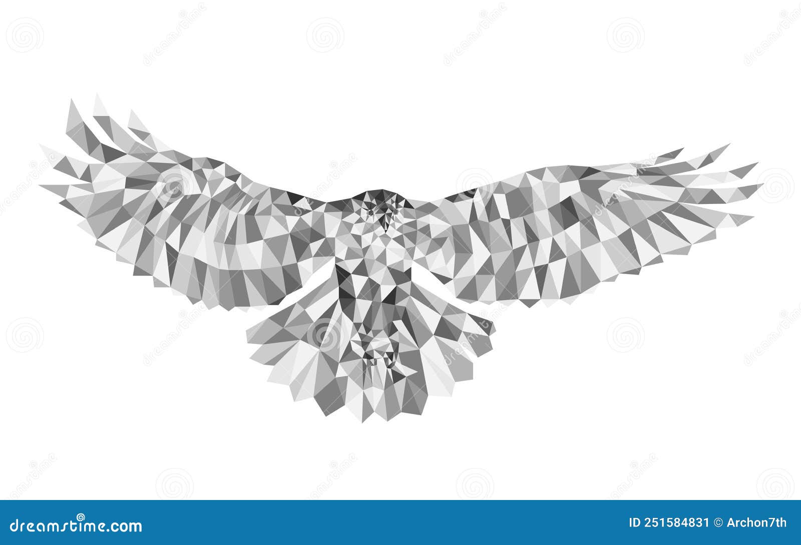 Low Poly Vector Eagle in Colorless Monochrome Grayscale Effect Isolated ...