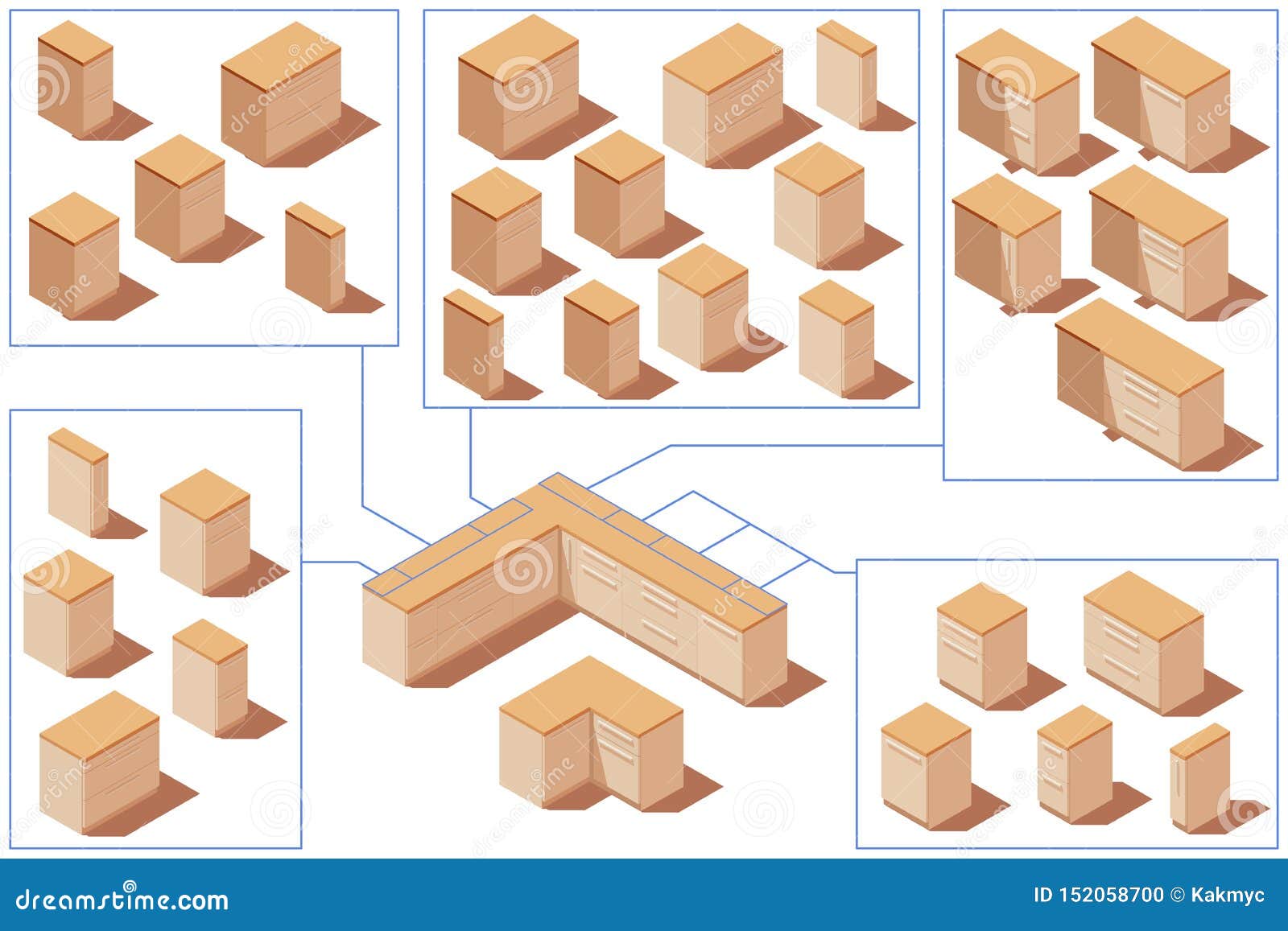 Low Poly Vector Isometric Kitchen Floor Cabinets Stock Vector ...