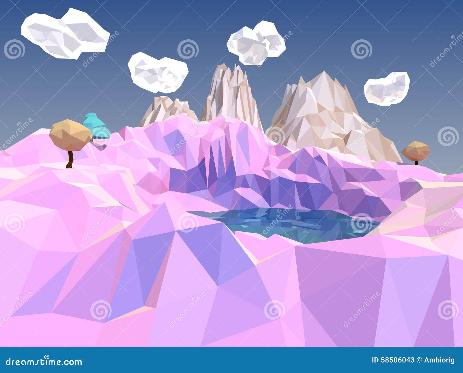 Low Poly Landscape with Clouds Stock Vector - Illustration of landscape ...