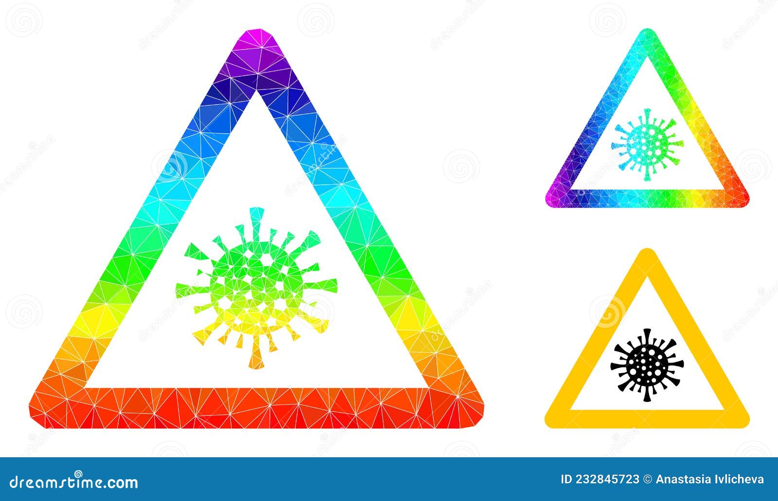 Vector Triangle Filled Virus Danger Icon with Spectrum Gradient Stock ...