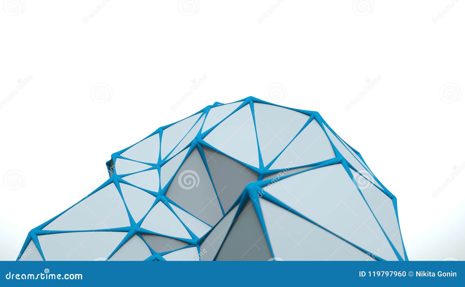 Low Poly White Surface with Blue Edges 3D Rendering Stock Illustration ...