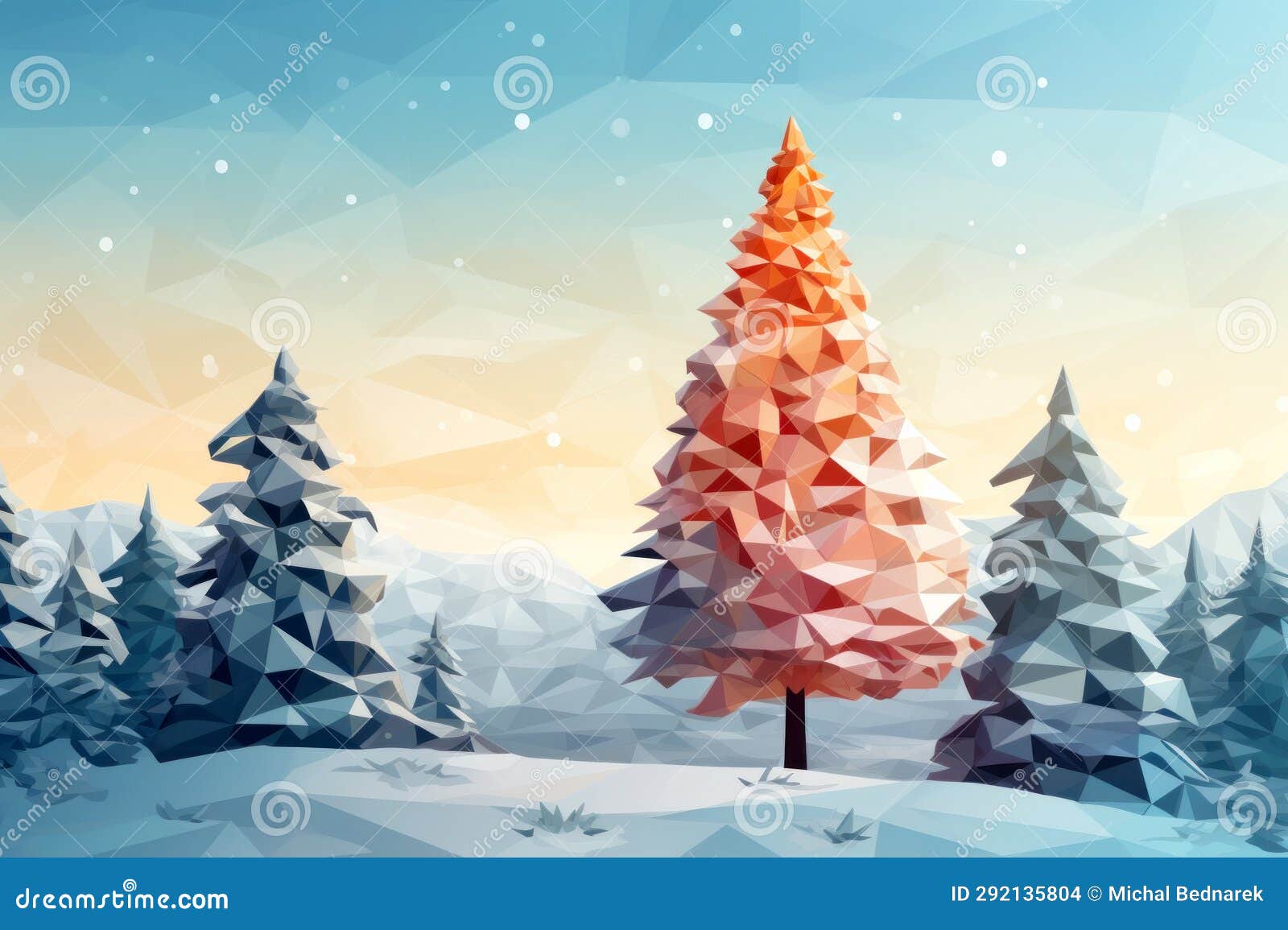 Low Poly Winter Landscape with Christmas Tree Stock Photo - Image of ...
