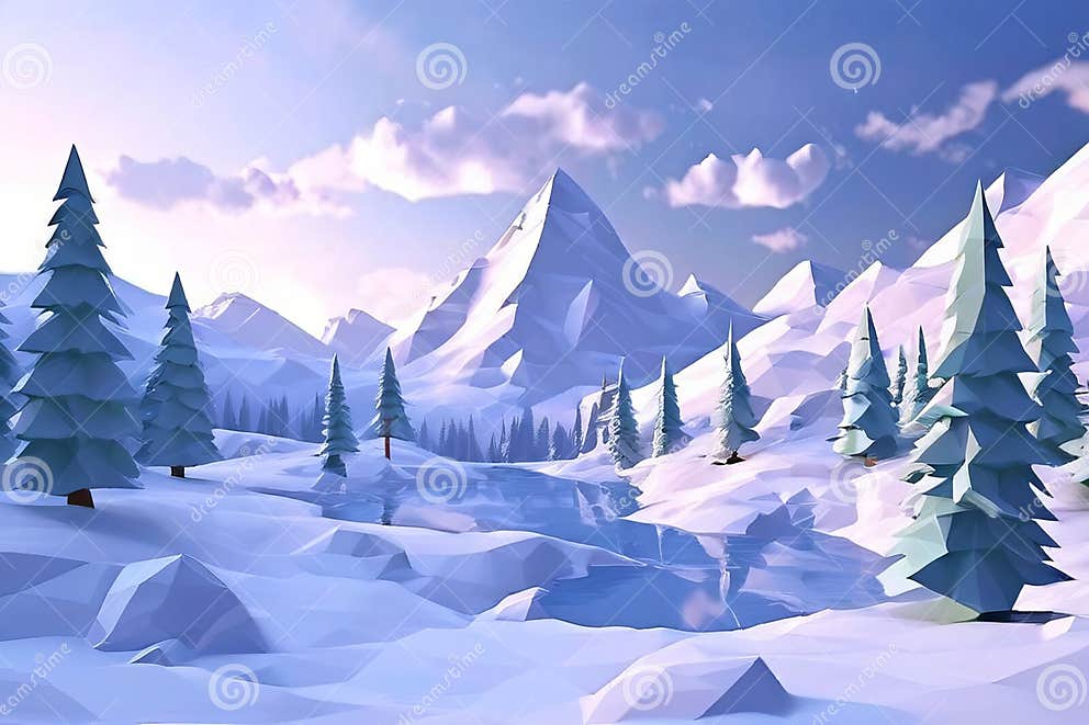 Low Poly Winter Landscape D Render of a Winter Landscape Using a Stock ...