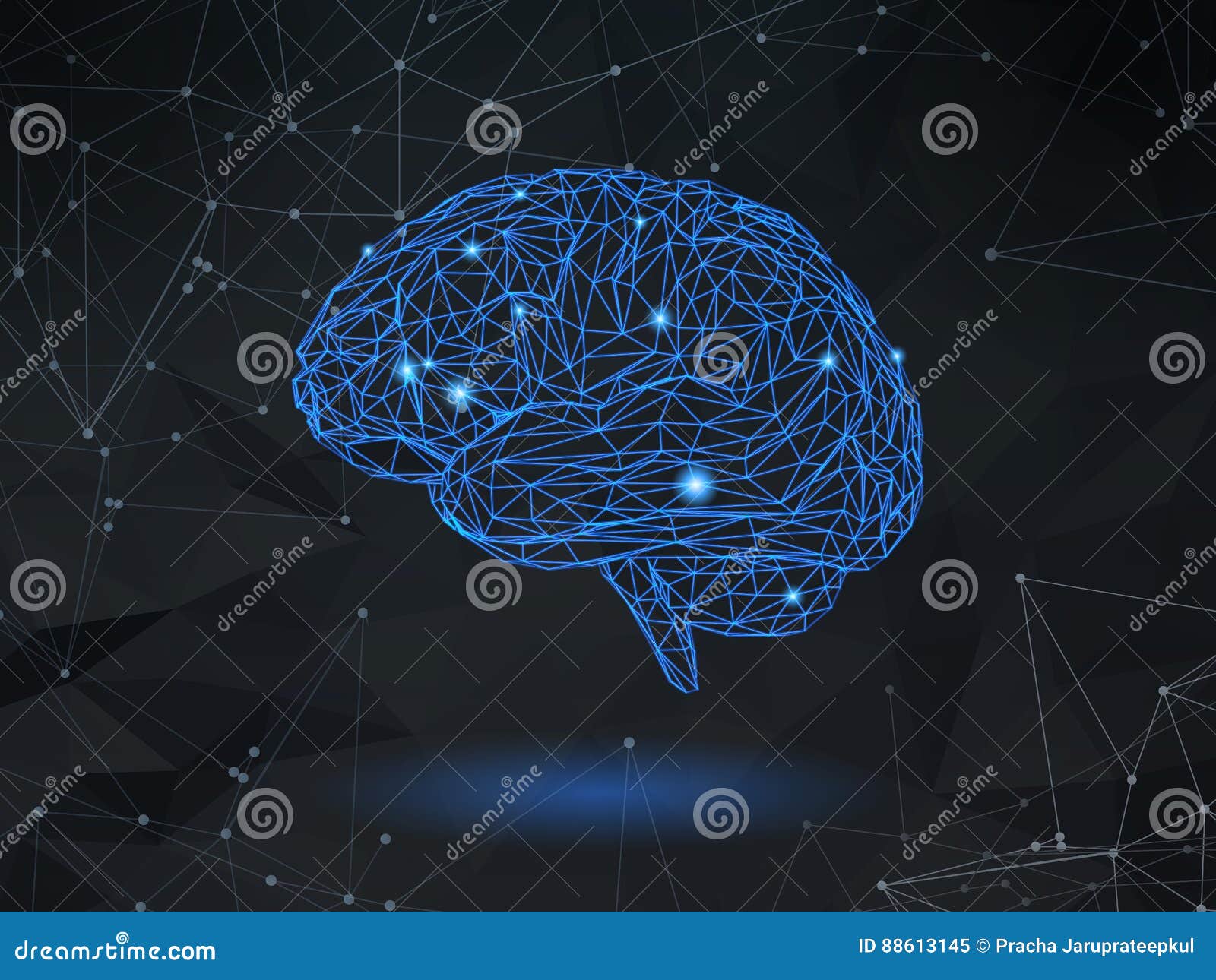 Low Poly Wireframe Brain on Dark Space BG Stock Vector - Illustration ...