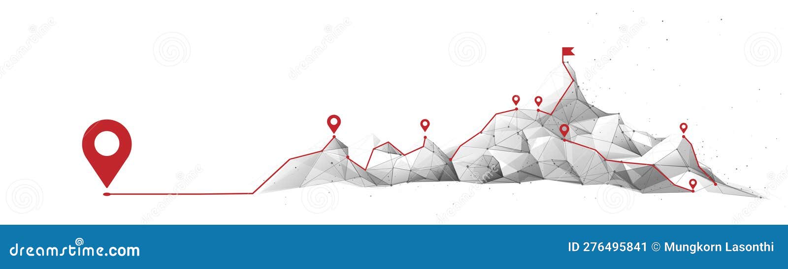 Low Poly Wireframe Mountain. Mountain Climbing Route To Peak. Concept ...