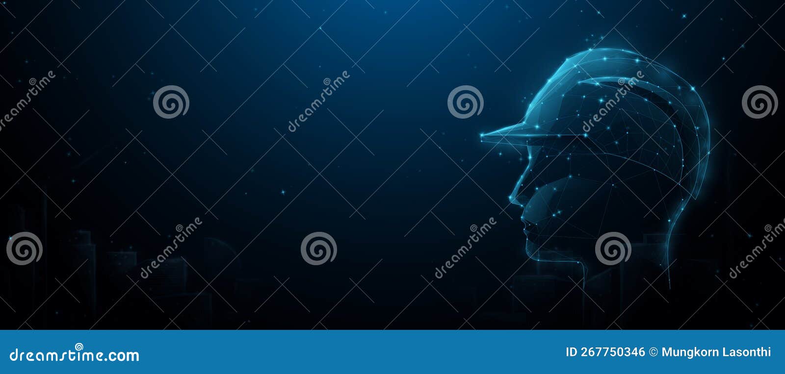 Low Poly Wireframe Portrait of an Industry Engineer Worker and Hard Hat ...