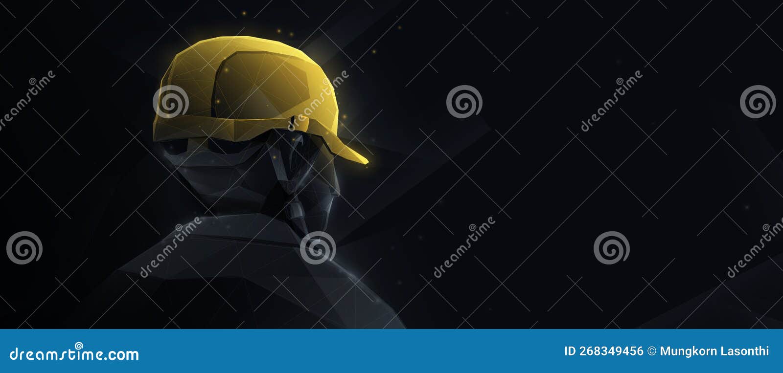 Low Poly Wireframe Portrait of an Industry Engineer Worker and Hard Hat ...