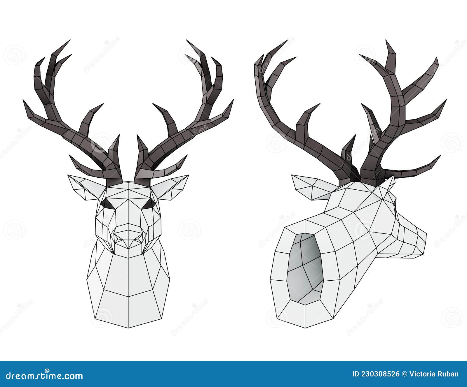 Set With Wireframe Deer Of Black Lines On A White Background. Side ...