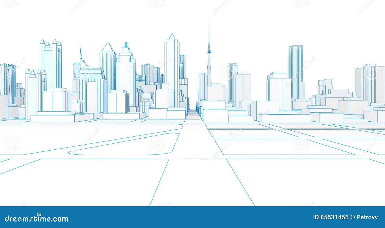 Low Poly Wireframe White City 3d Rendering Stock Illustration ...