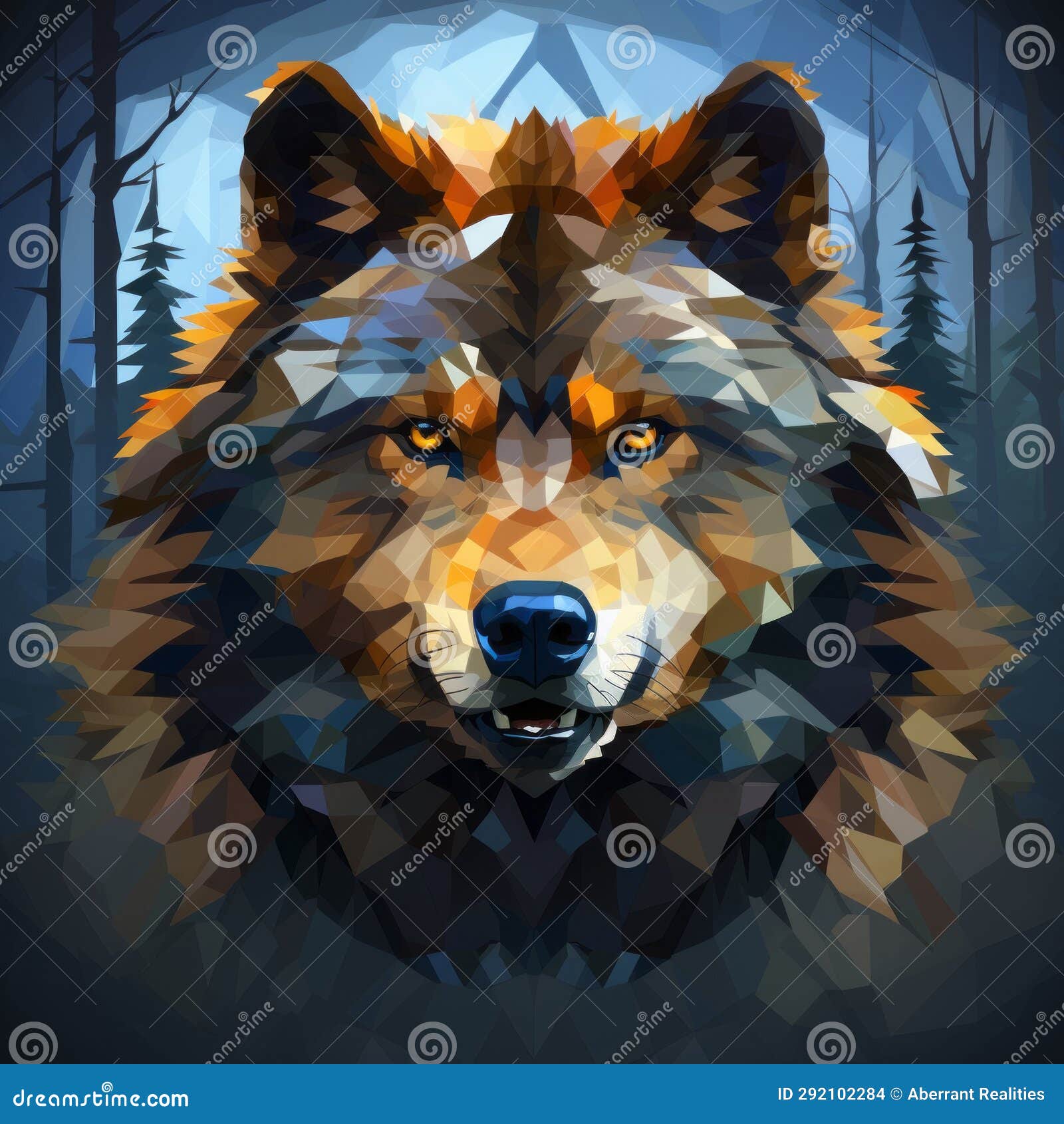 Low Poly Wolf Head in the Woods Stock Illustration - Illustration of ...