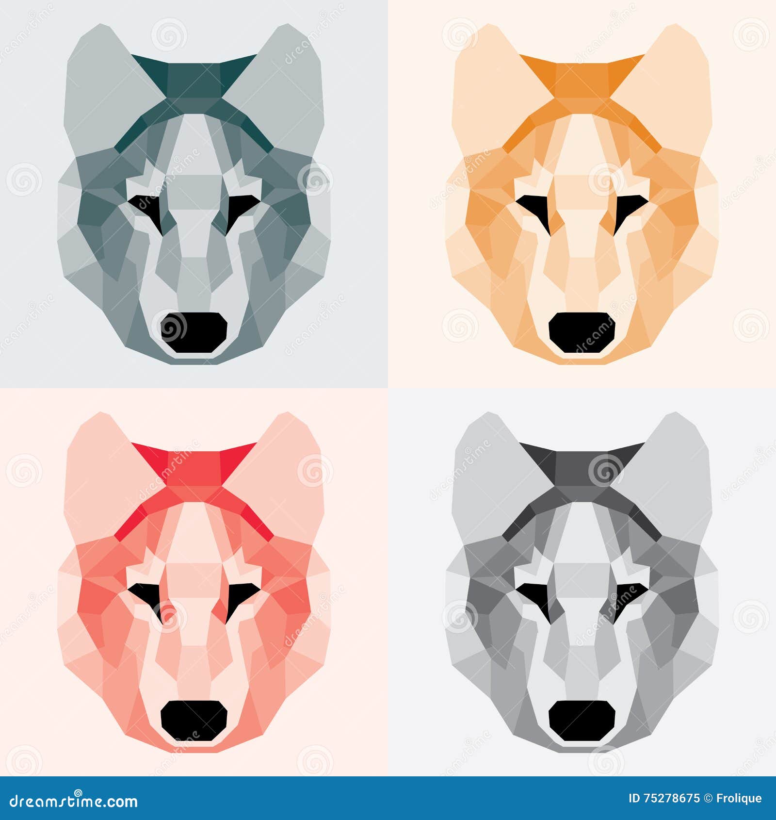 Low poly wolves set stock vector. Illustration of drawing - 75278675