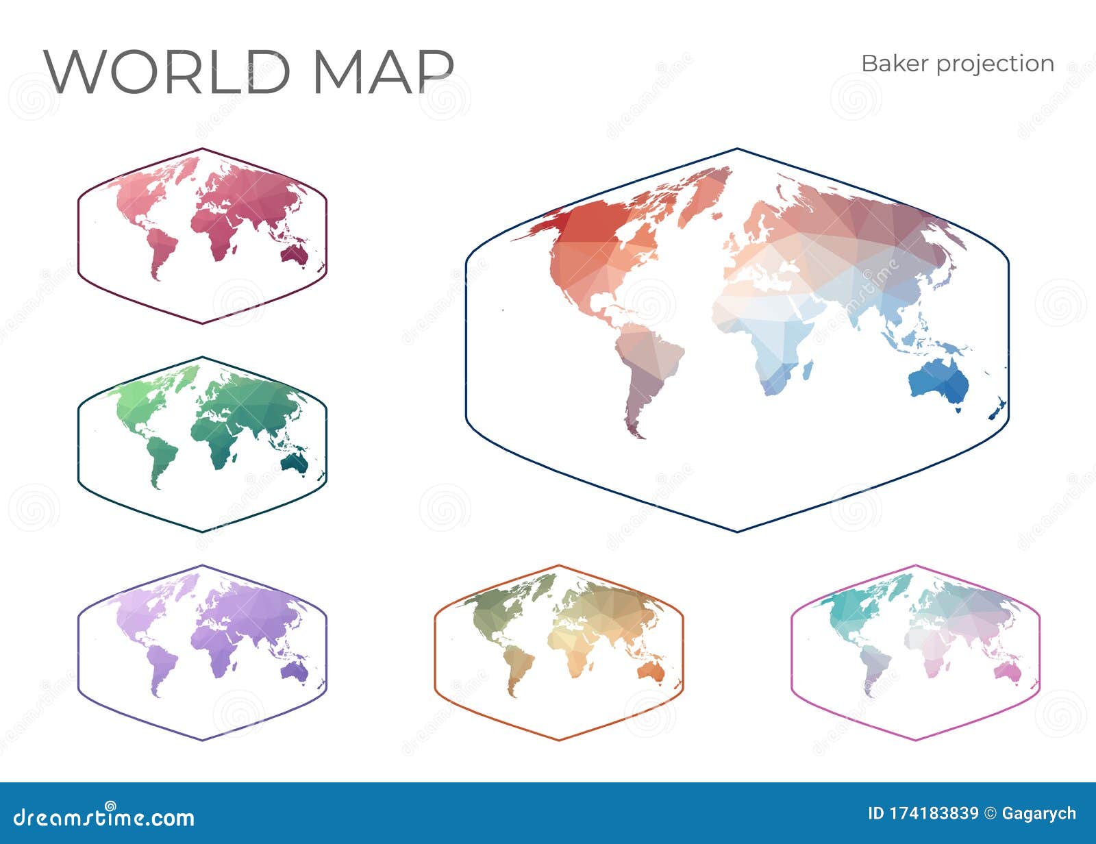 Low Poly World Map Set. stock vector. Illustration of pack - 174183839