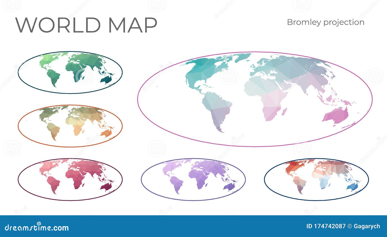 Low Poly World Map Set. stock vector. Illustration of geometric - 174742087