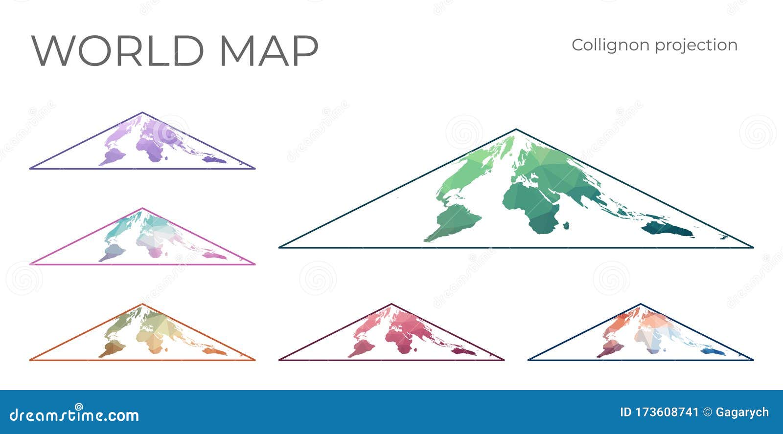 Low Poly World Map Set. stock vector. Illustration of landmark - 173608741