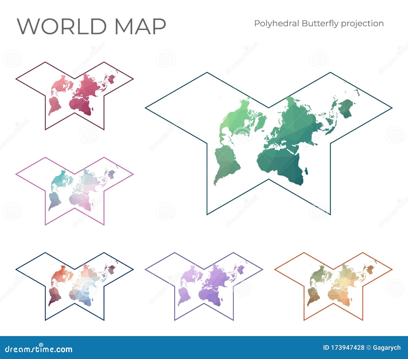 Low Poly World Map Set. stock vector. Illustration of digital - 173947428