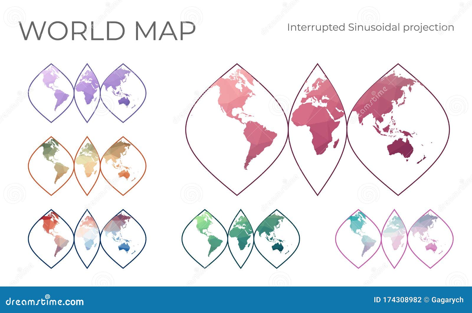 Low Poly World Map Set. stock vector. Illustration of cyber - 174308982