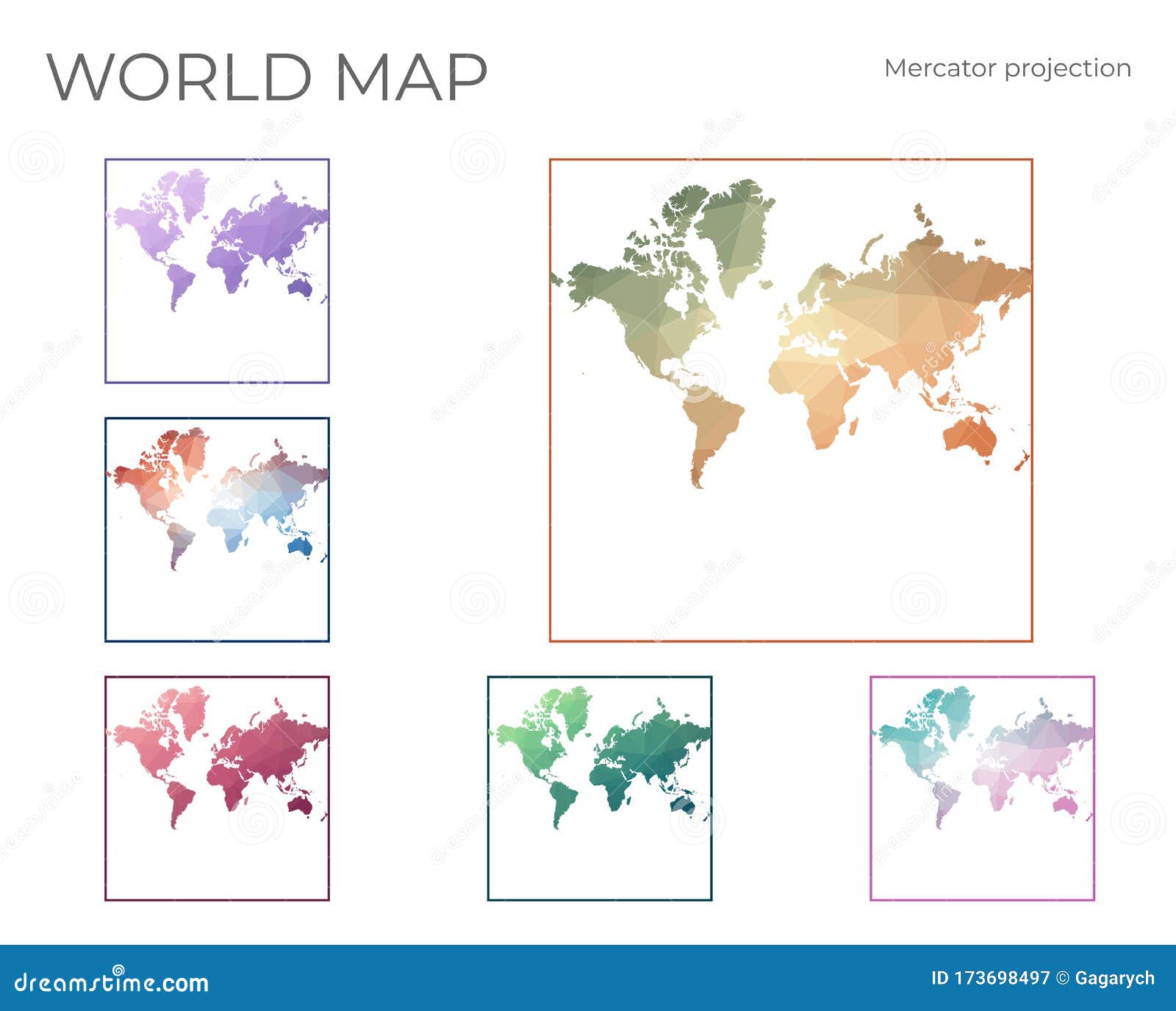 Low Poly World Map Set. stock vector. Illustration of network - 173698497