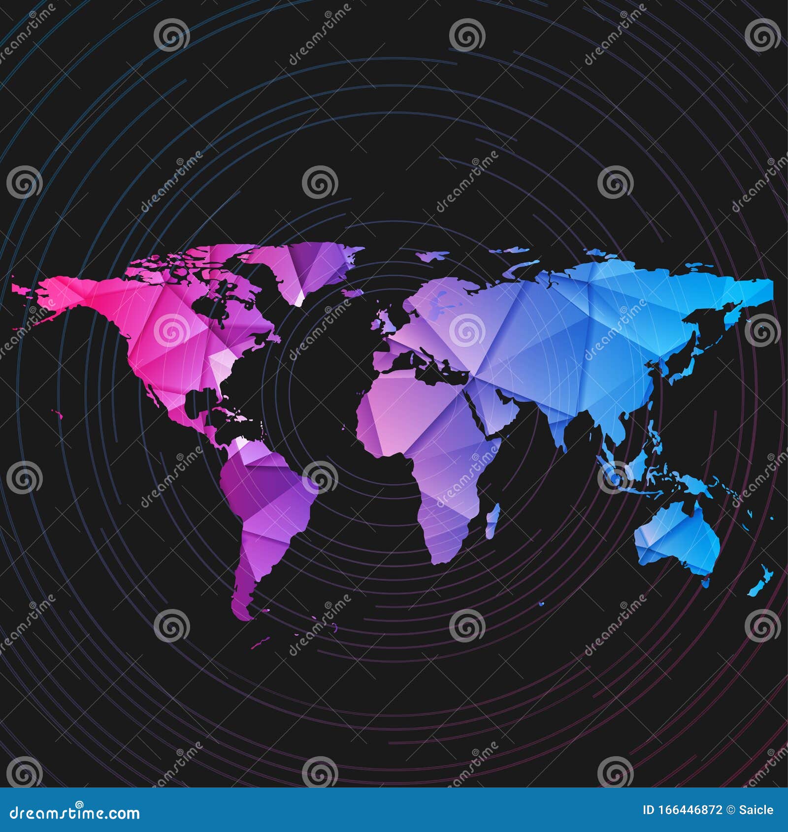 Low Poly World Map with Thin Round Lines Tech Background Stock Vector ...