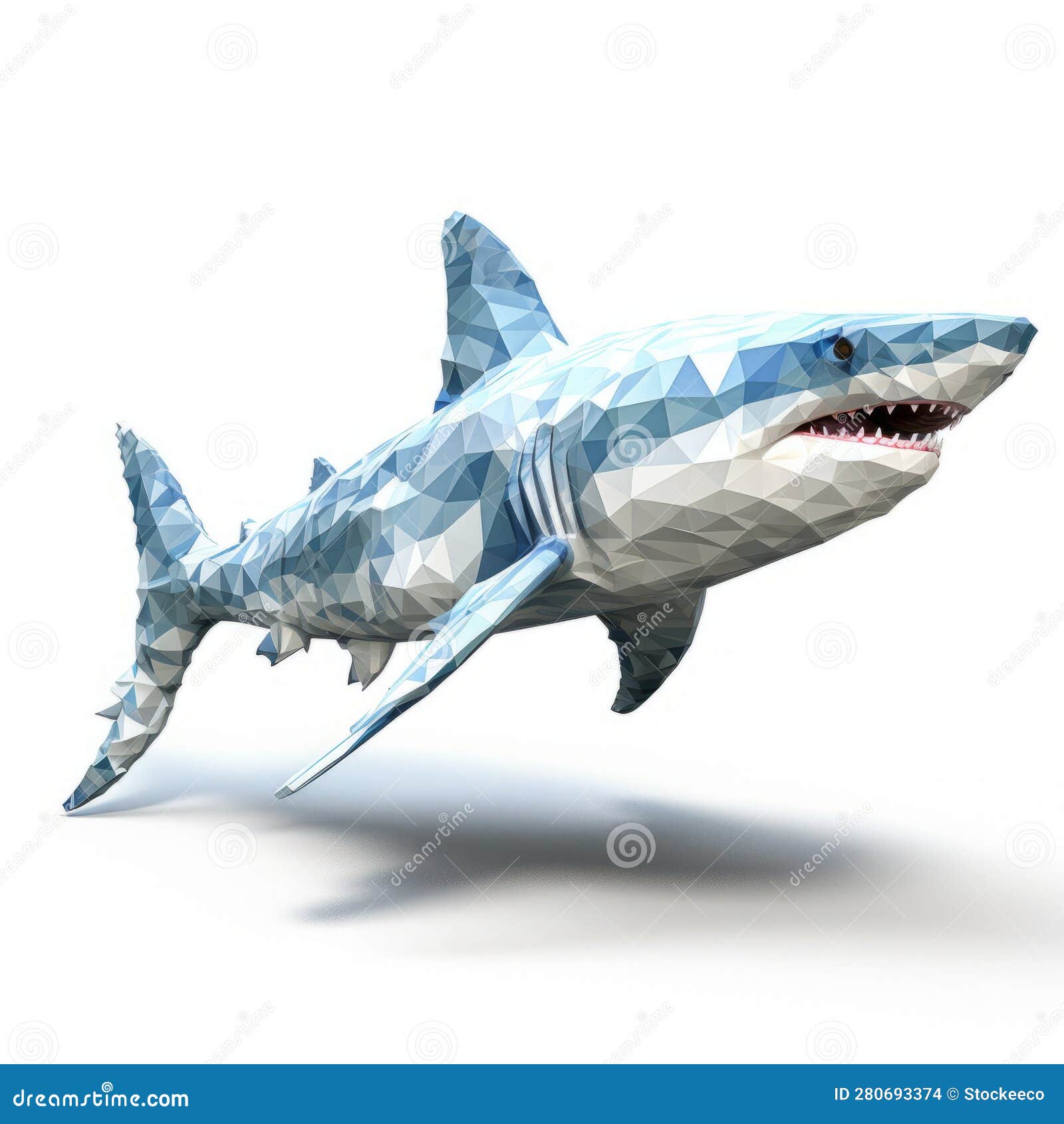 Low Polygon Blue and White Shark Model with Motion Blur Style Stock ...