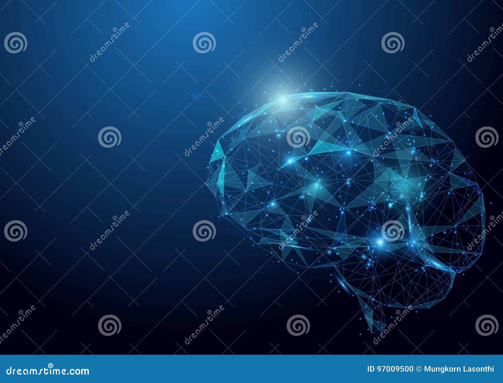 Low Polygon Brain Wireframe Mesh on Blue Background Stock Vector ...