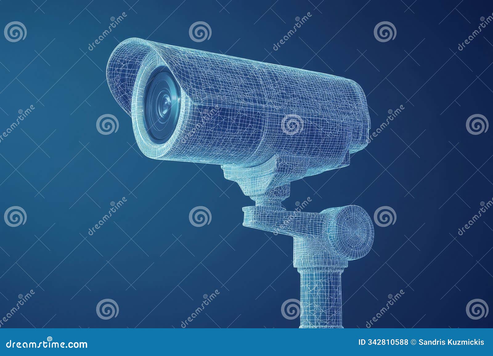 A Low Polygon CCTV Security Camera Wireframe Mesh on a Blue Background ...