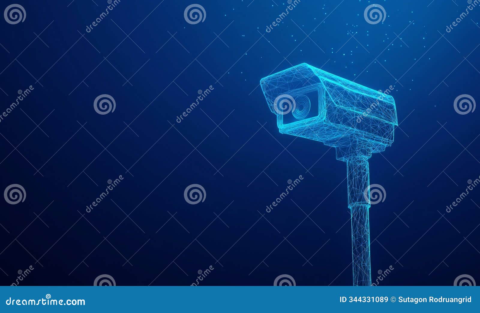 A Low Polygon CCTV Security Camera Wireframe Mesh Displayed on a Blue ...