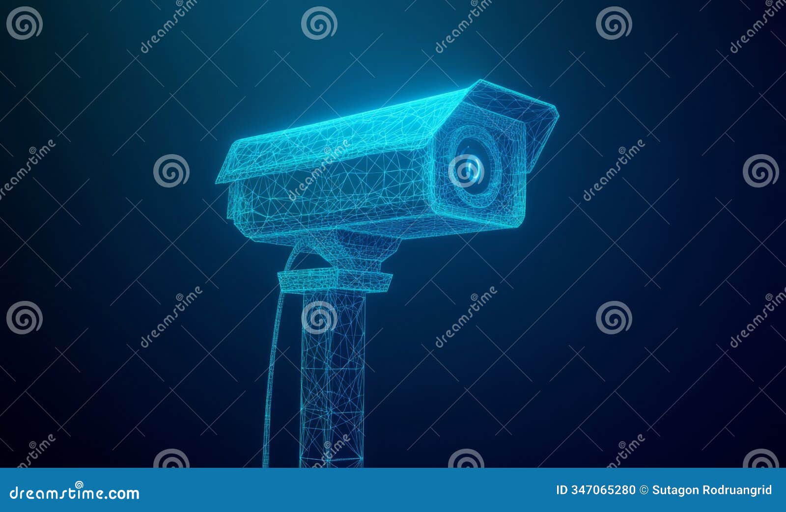 A Low Polygon CCTV Security Camera Wireframe Mesh Displayed on a Blue ...