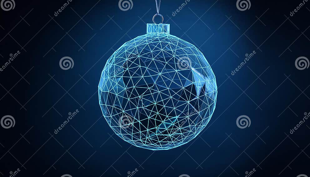 Low Polygon Christmas Ball Wireframe Mesh on Dark Blue Background Stock ...