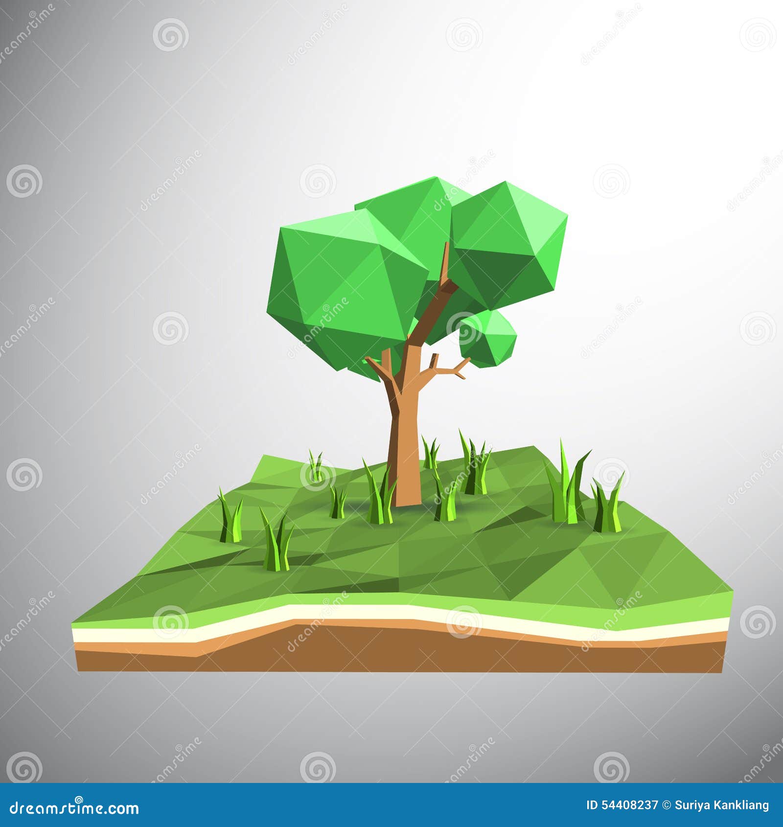 Low Polygon 3D Tree on Land Stock Illustration - Illustration of ...