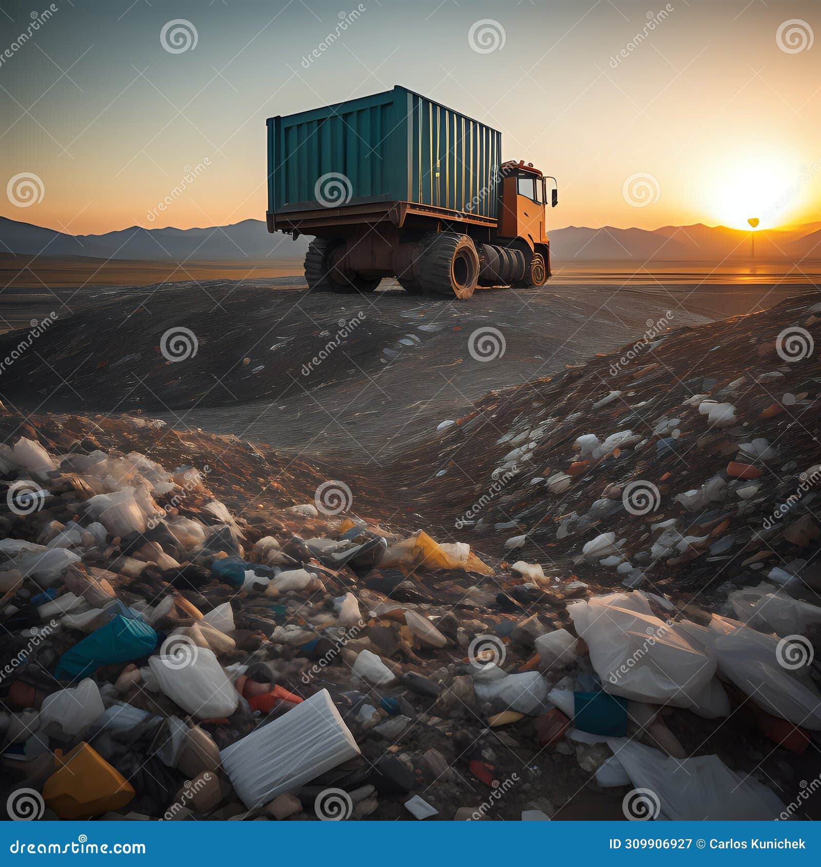 A Low Polygon Image of the Garbage Dump during a Beautiful Sunset ...