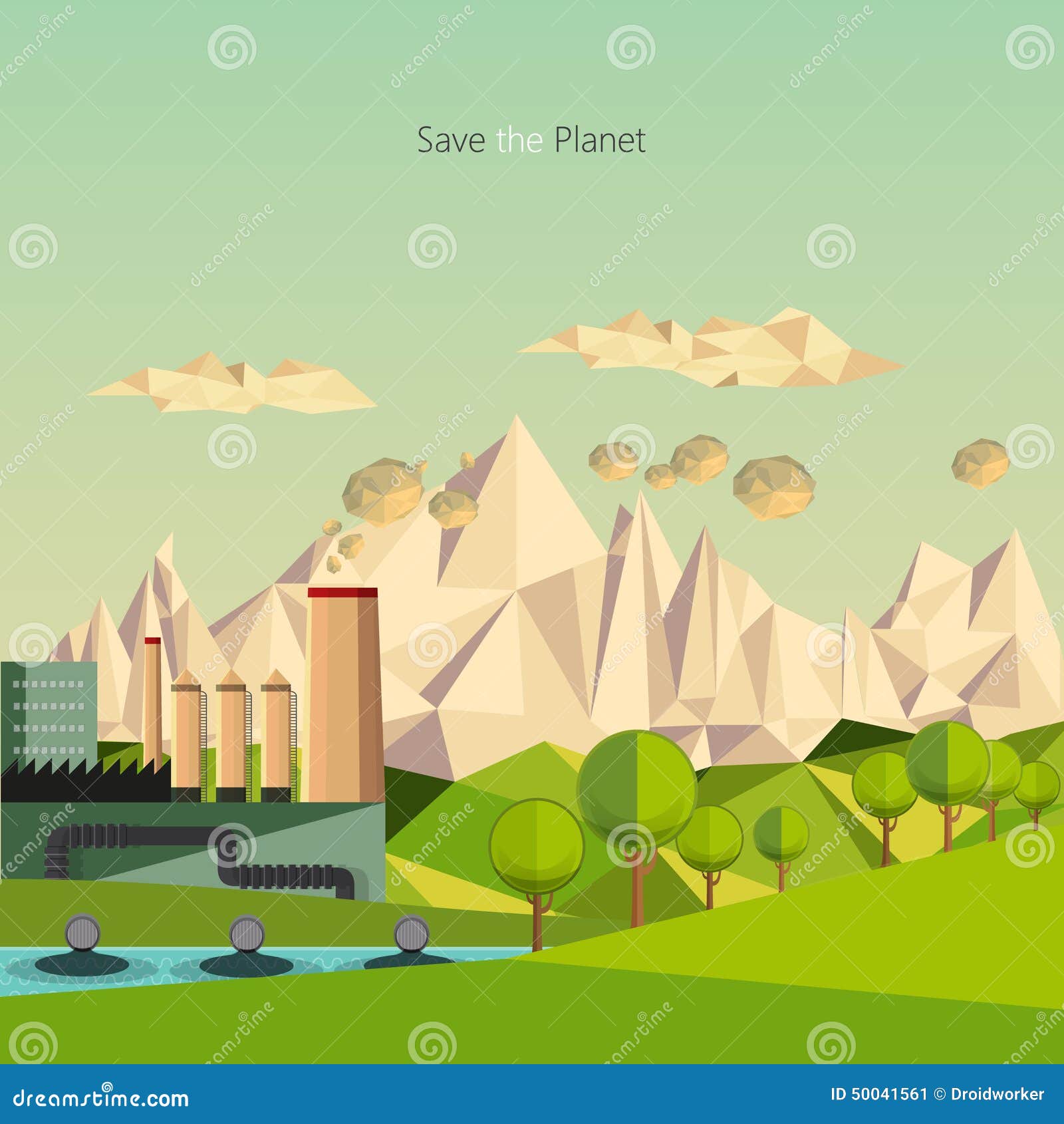 Low Polygon Landscape Environmental Pollution Theme. Stock Vector ...