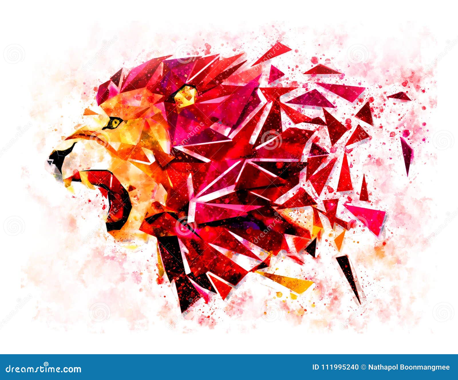 Low Polygon Lion Geometric Pattern Explode. Water Color Filter Stock ...