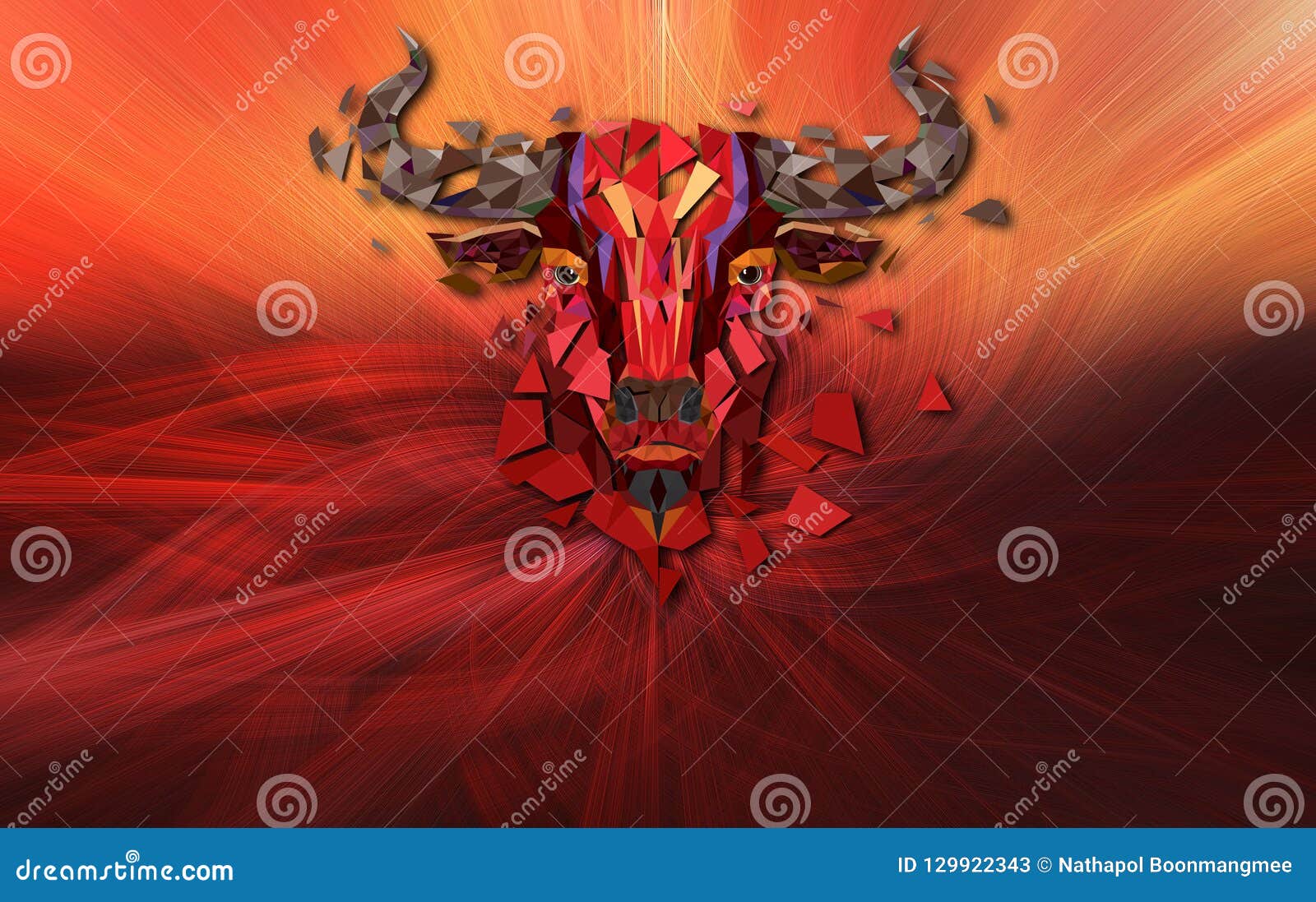 Low Polygon Red Bull Head with Geometric Pattern- on Abstract Ba Stock ... Low Polygon Red Bull Head with Geometric Pattern- on Abstract Ba Stock ...