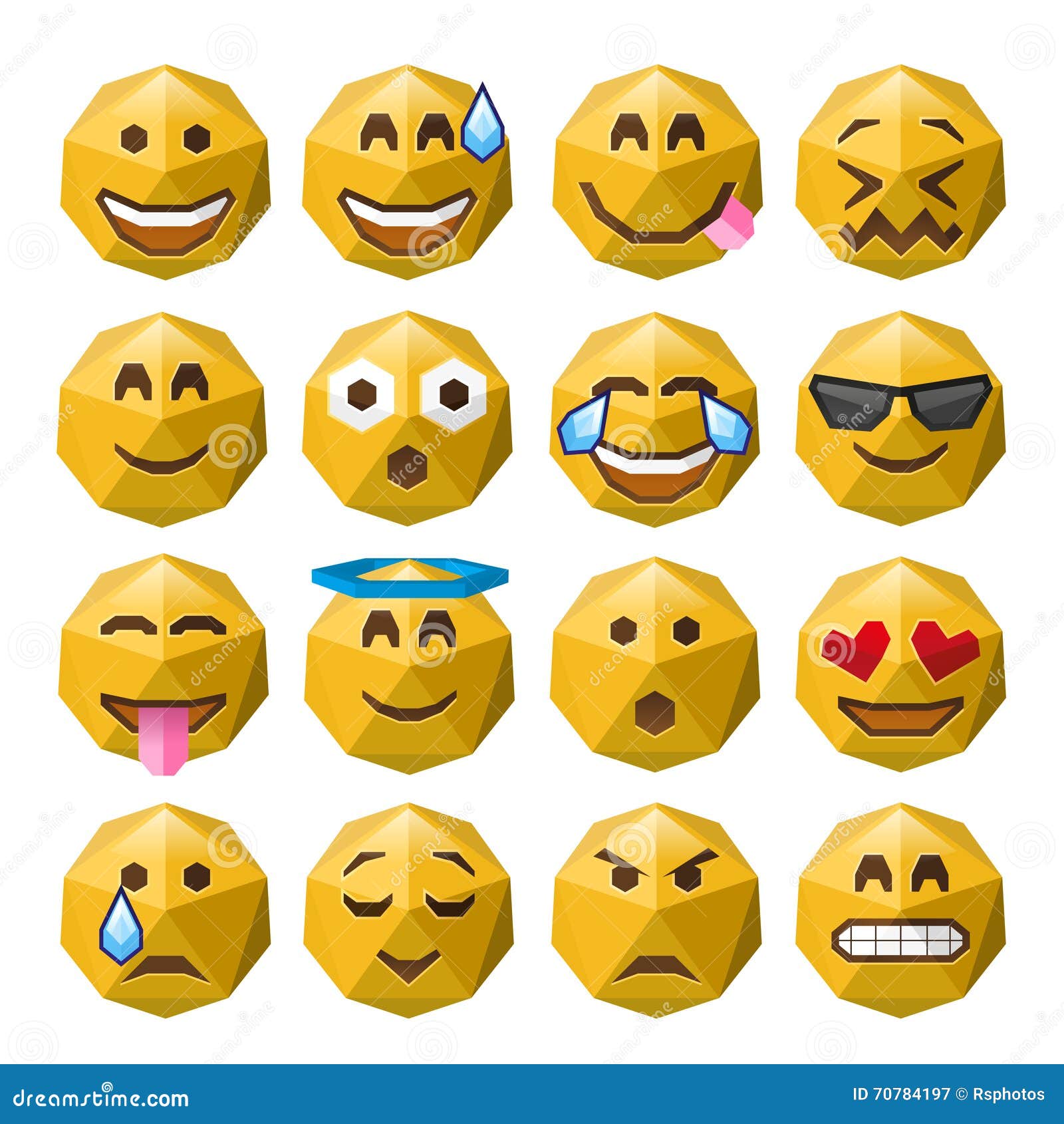 Low polygon smileys stock vector. Illustration of angry - 70784197