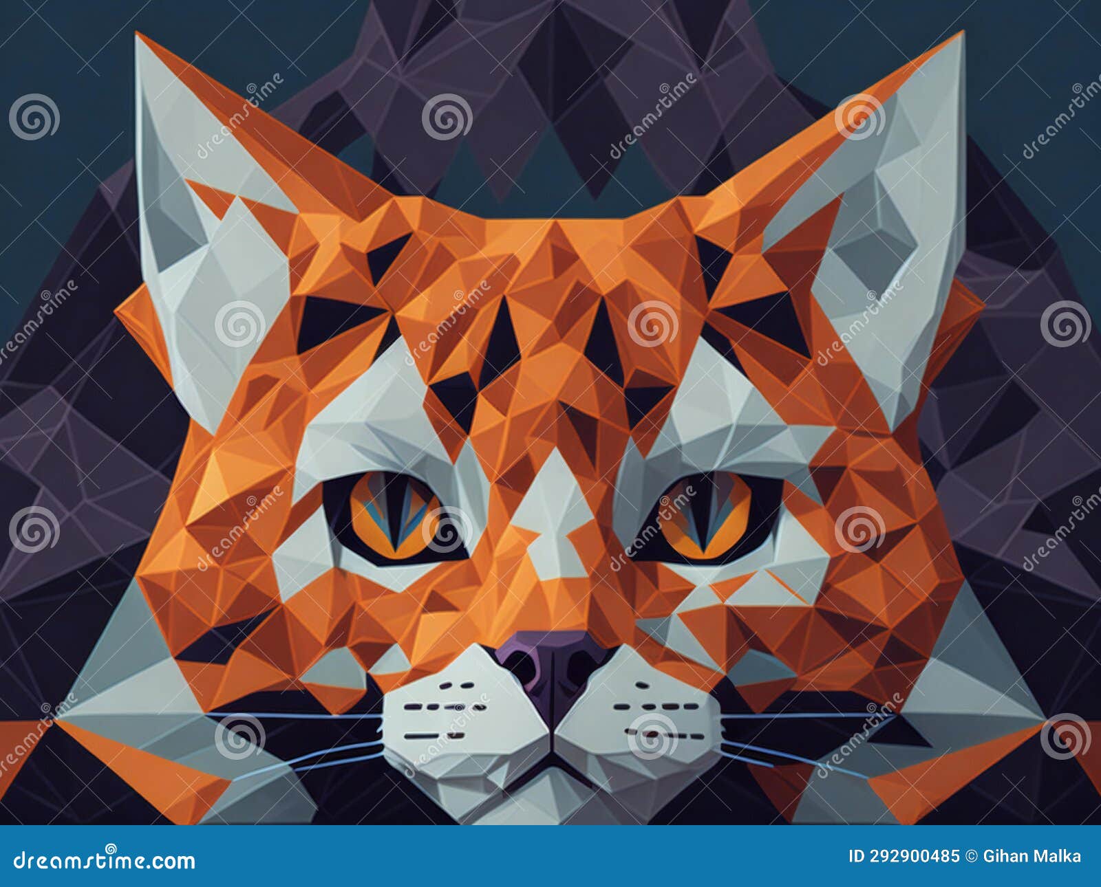 Low Polygon Universe Cat Head with Geometric Patterns Angry Face Stock ...