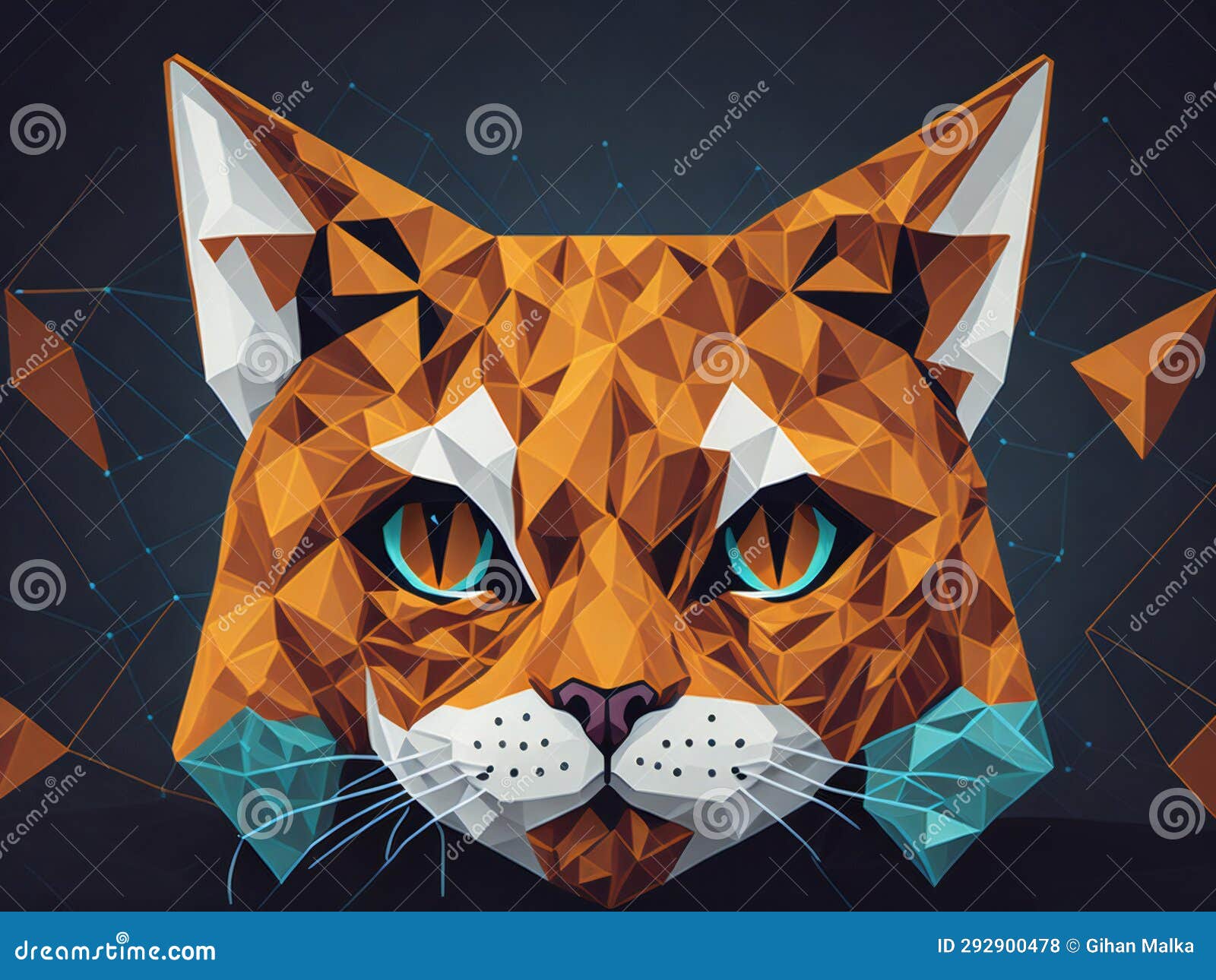 Low Polygon Universe Cat Head with Geometric Patterns Cute Cat Stock ...