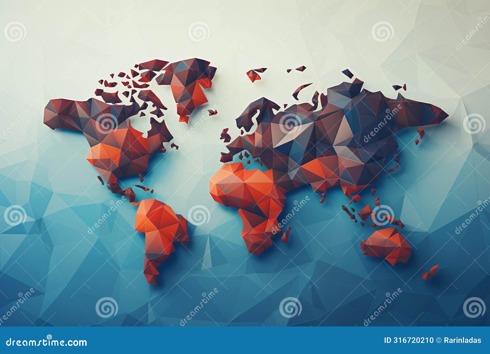 A Low Polygon World Map Made of Colorful Triangles on a White ...