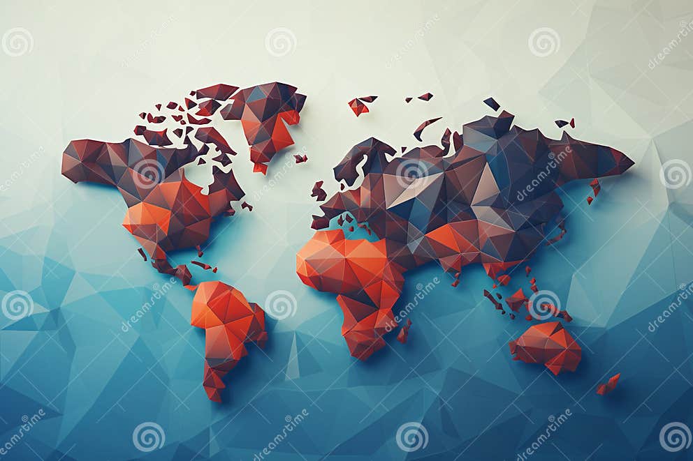A Low Polygon World Map Made of Colorful Triangles on a White ...