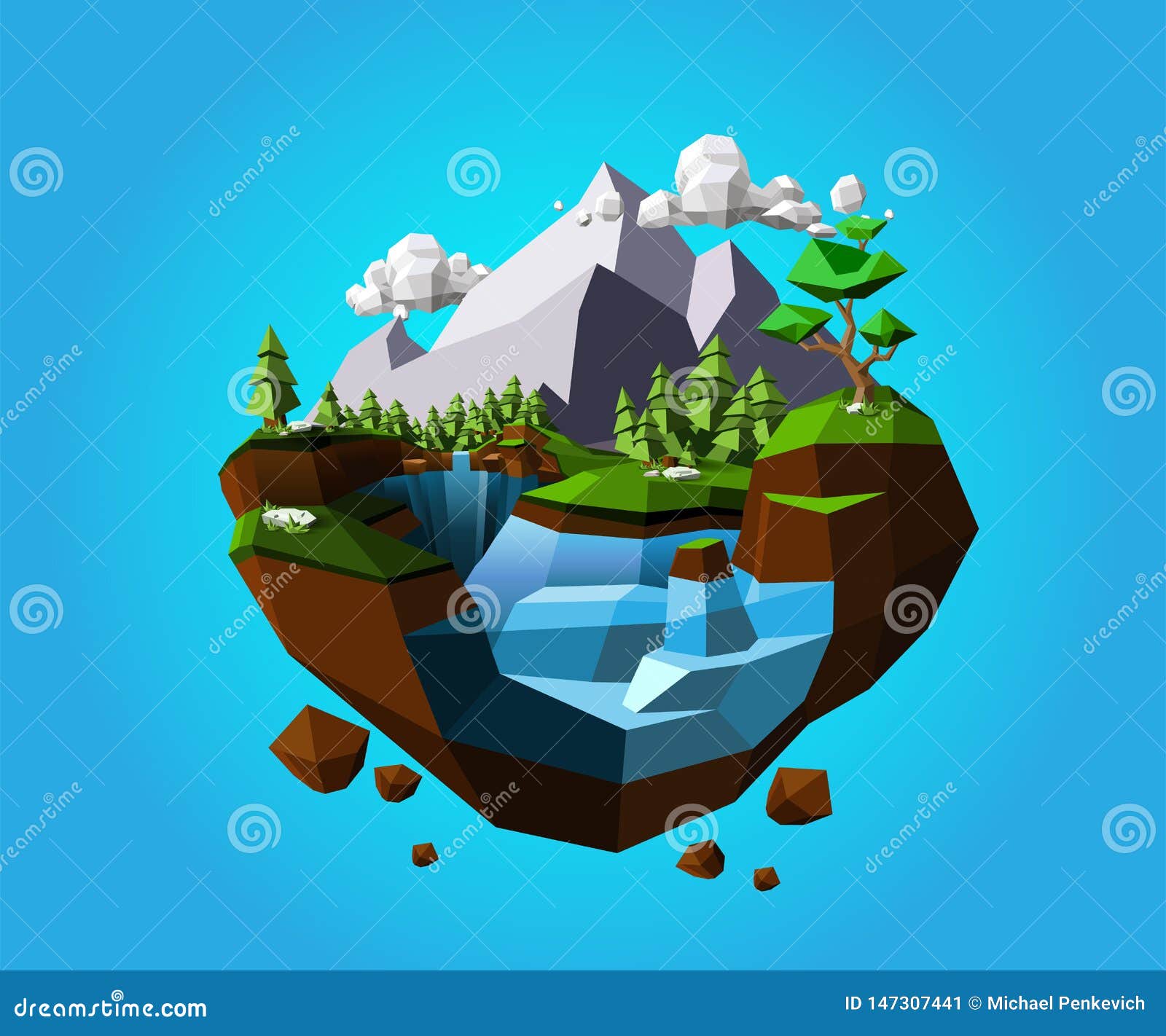 Low Polygonal Geometric Trees and Island. Stock Vector - Illustration ...