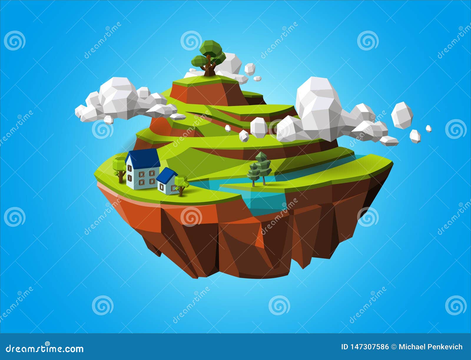 Low Polygonal Geometric Trees and Island. Stock Vector - Illustration ...