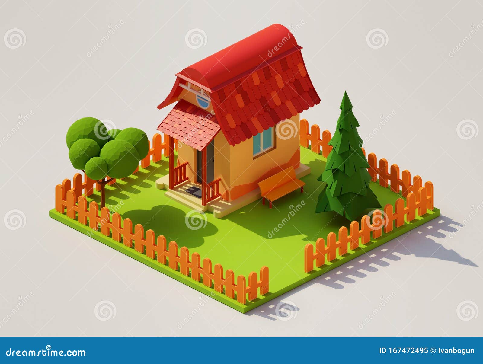 An Isometric 3D Model Of A Future Neon Residential Area With Cute ...