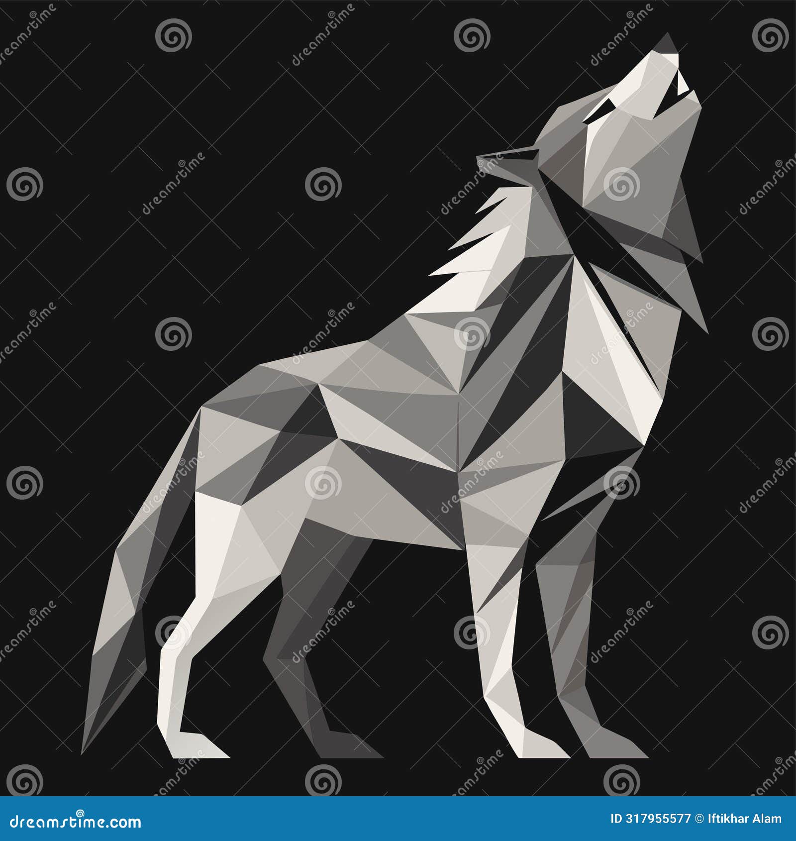 Low Polygonal Wolf Howling on a Black Background, a Geometric ...