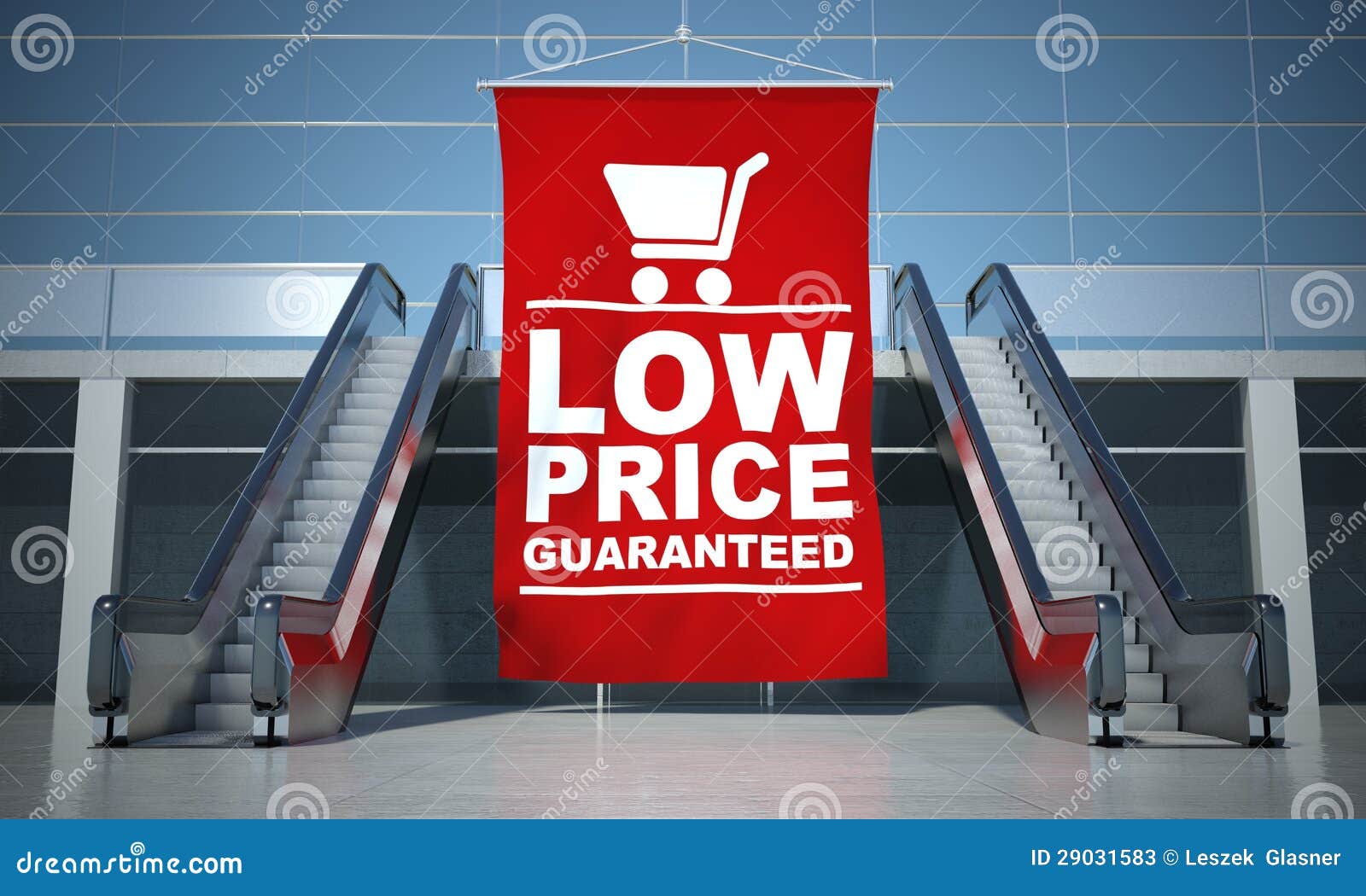Low Prices Guaranteed Advertising Flag and Escalator Stock Image ...