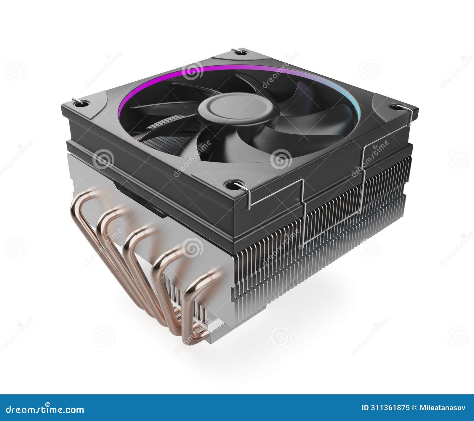 CPU Cooler With The Copper Finned Heat-sink And The Fan. 3d Rendering Stock Photo ...