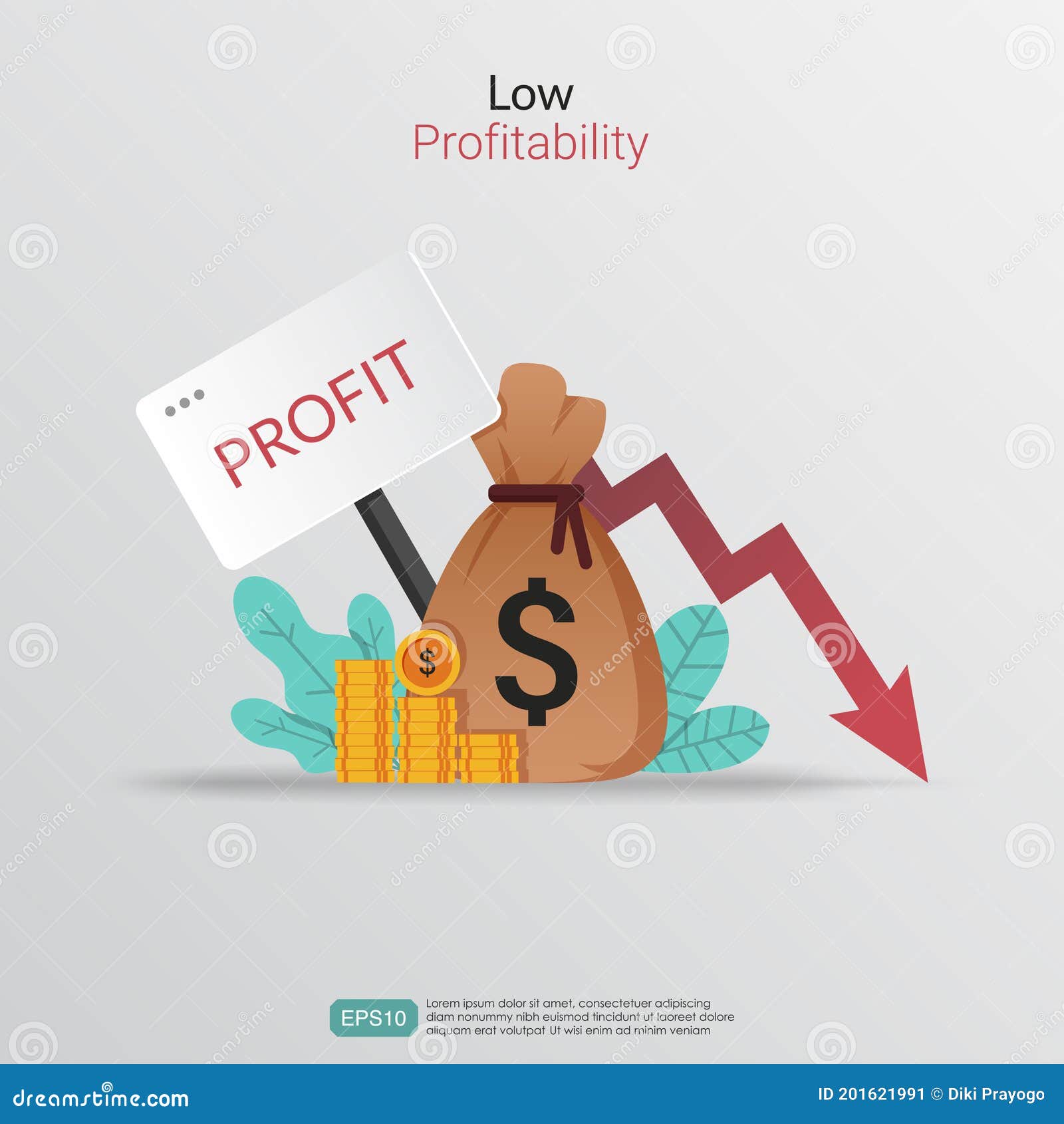 Low Profitability Concept. Profit Losses Symbol with Decrease Arrow ...